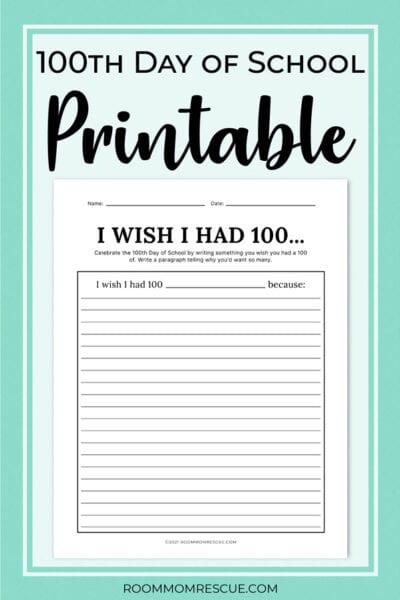 100th Day of School Writing Prompt Worksheet | Room Mom Rescue
