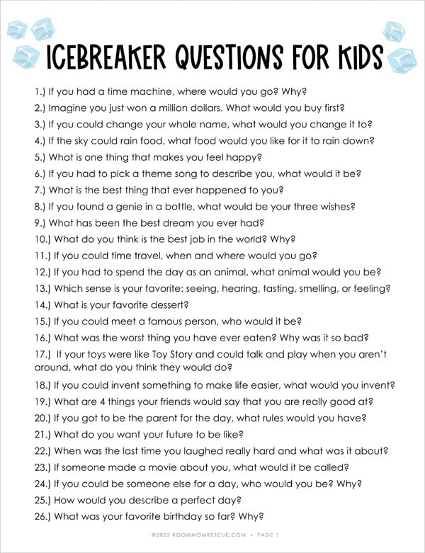 100 Fun Icebreaker Questions For Kids Room Mom Rescue